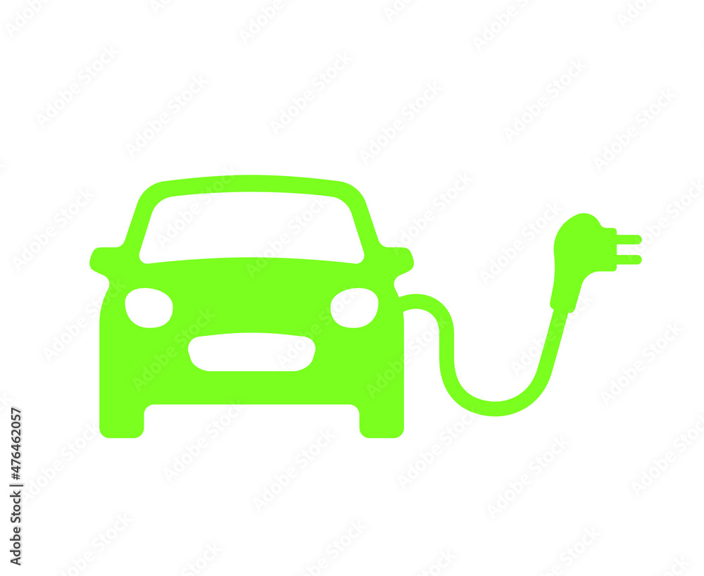 Electric car with plug graphic icon. Electric fueling plug pictogram ...