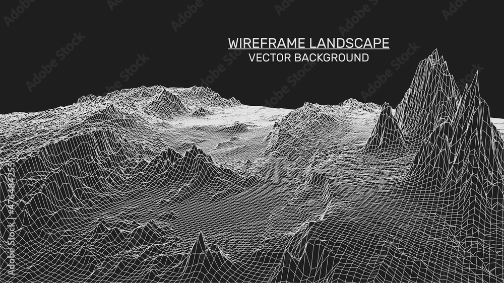 Abstract landscape background. Mesh structure. Polygonal wireframe ...