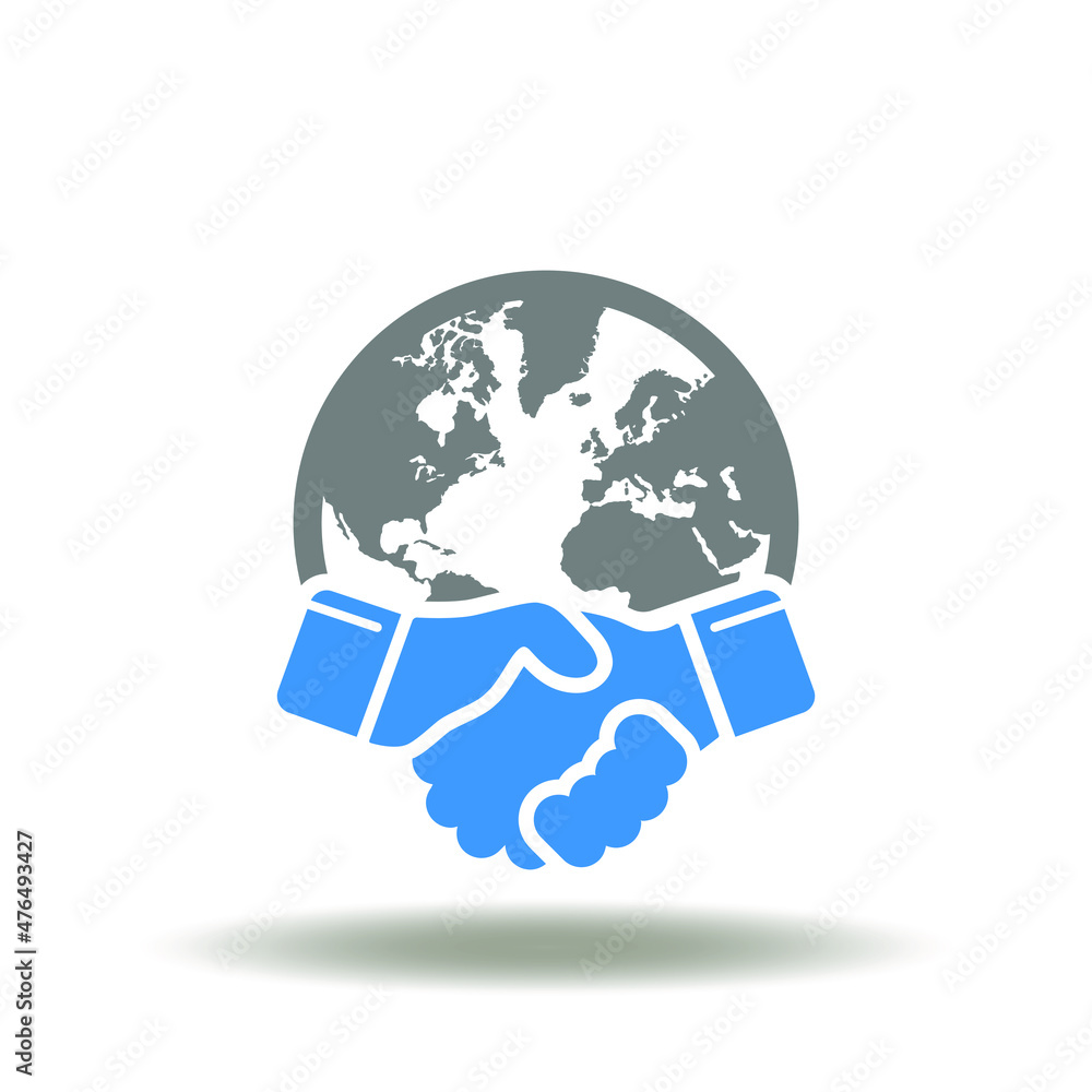 Vector illustration of earth planet with handshake. Icon of settlement ...