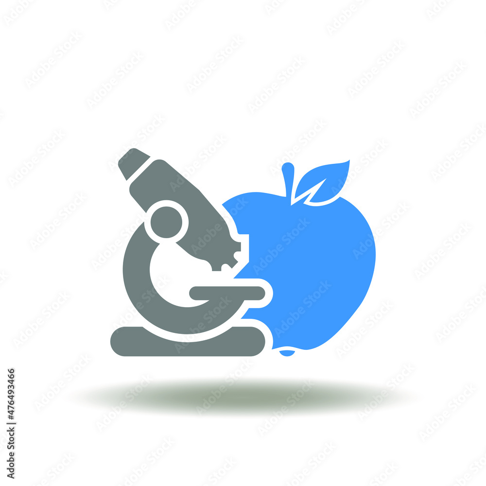 Vector illustration of microscope with apple. Icon of research fruit ...