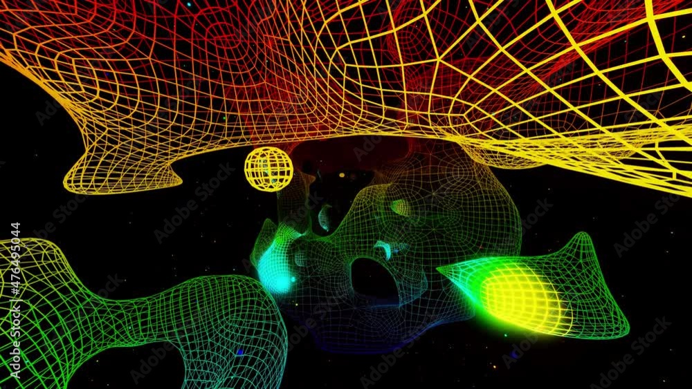 Vj loop fly through 3d space with complex net structure, neon light. 3d ...