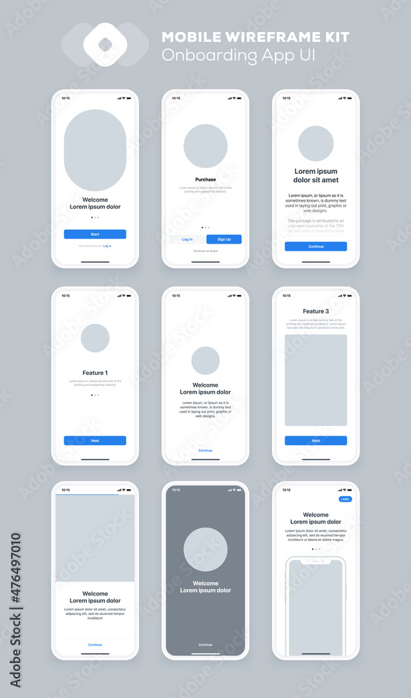 Mobile app design. UI UX wireframe kit for smartphone. New OS screens ...