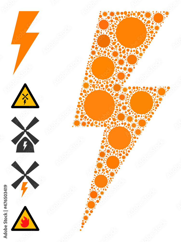 Electric spark mosaic icon. Vector collage created of scattered virus ...