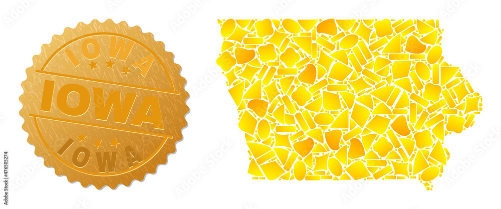 Golden composition of yellow items for Iowa State map, and golden ...