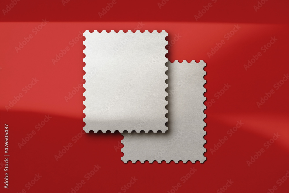 Blank white rectangular postage stamp mockup, isolated, depth of field ...