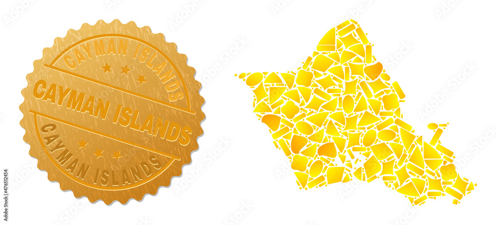 Golden collage of yellow items for Oahu Island map, and gold metallic ...