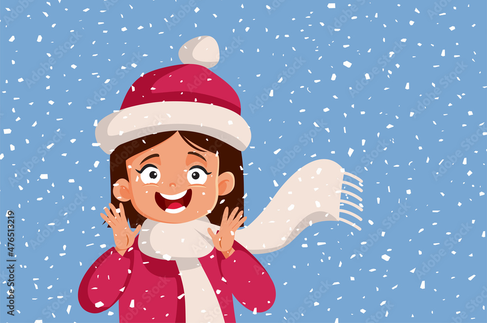 Cheerful Little Girl Enjoying Snow Vector Cartoon Illustration Stock ...