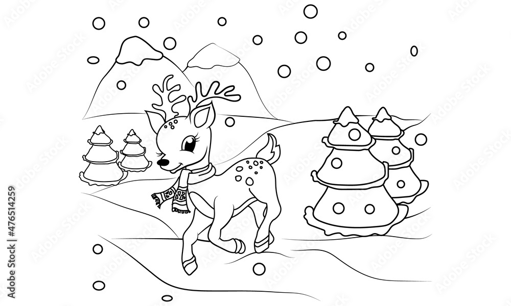 Reindeer landscape coloring pages for kids Stock Vector | Adobe Stock
