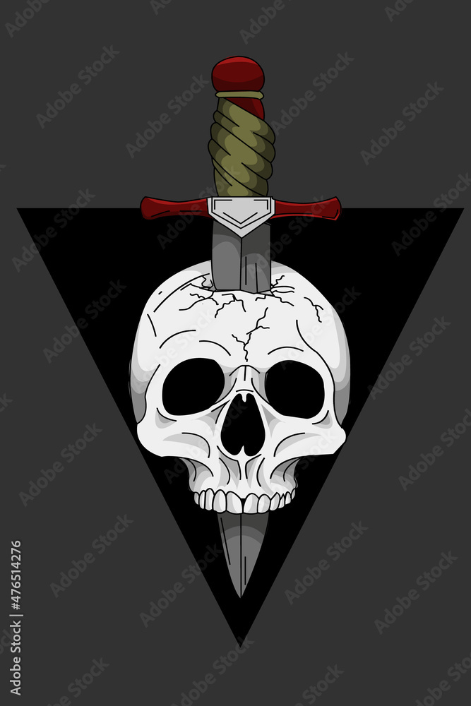 Skull with stabbing knife vector illustration Stock Vector | Adobe Stock