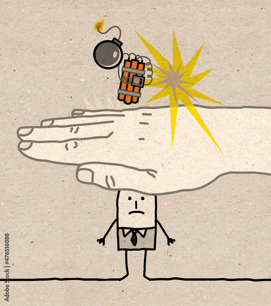 big hand and cartoon characters - terrorism and protection Stock ...