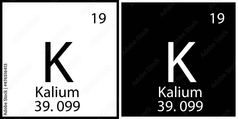 Kalium icon. Chemical sign. Mendeleev table element. Flat art. White ...