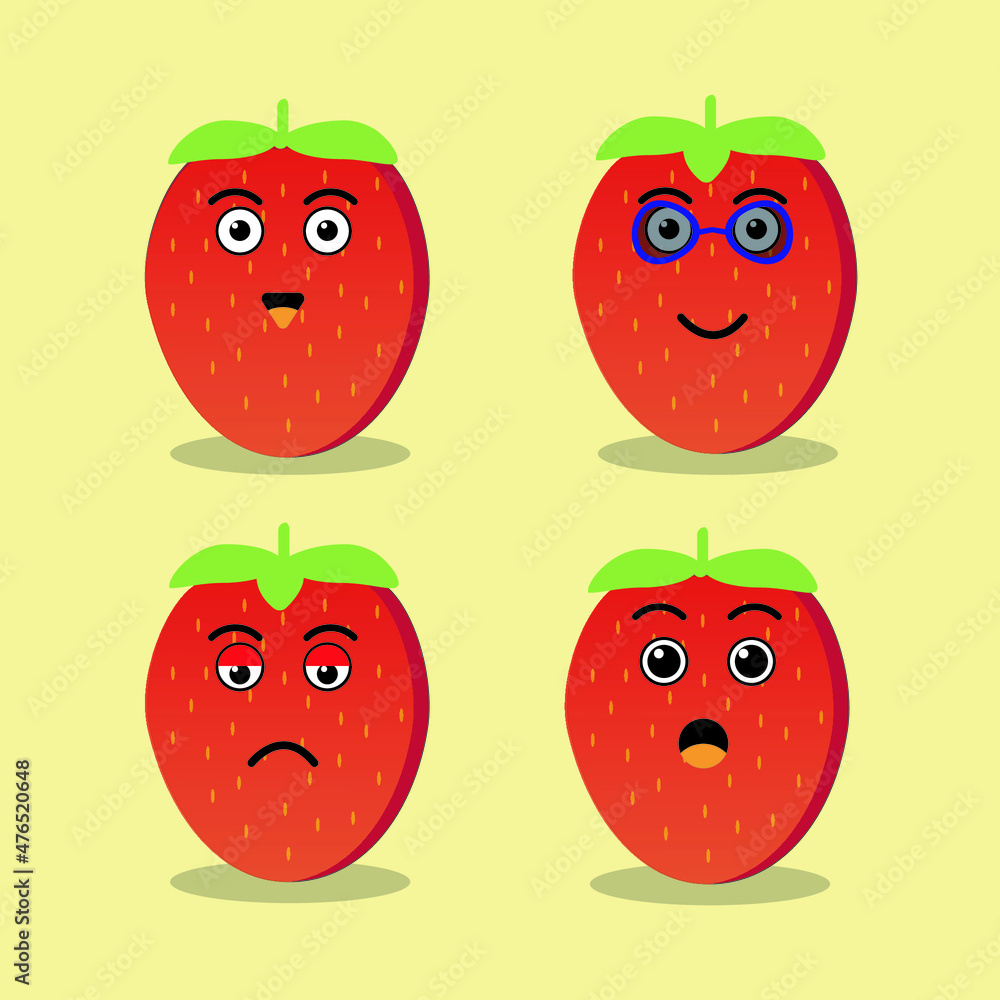 Set of cute strawberry fruit characters with different emotions ...
