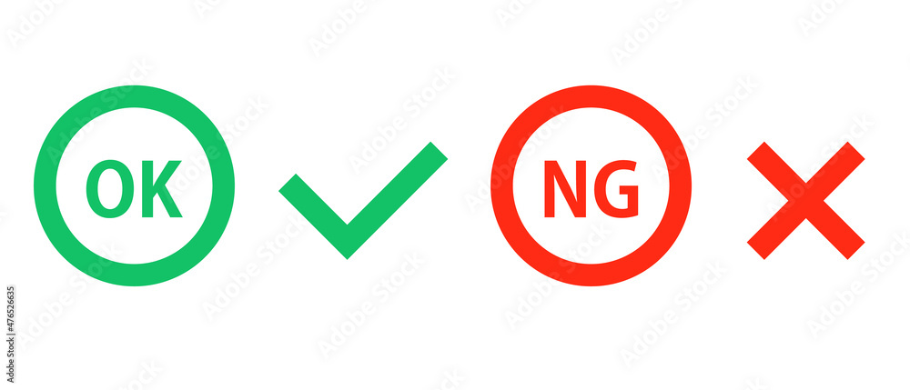 OK mark and check mark, NG mark and cross mark icons. Vectors. Stock ...