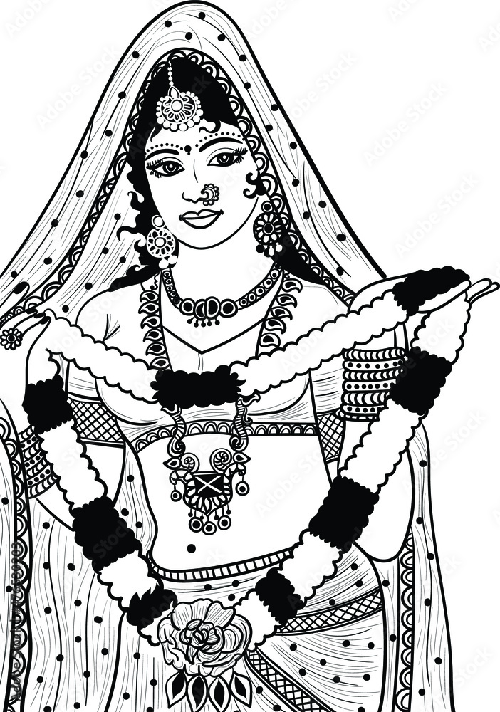 Indian wedding clip art, beautiful bride adornment Indian traditional ...