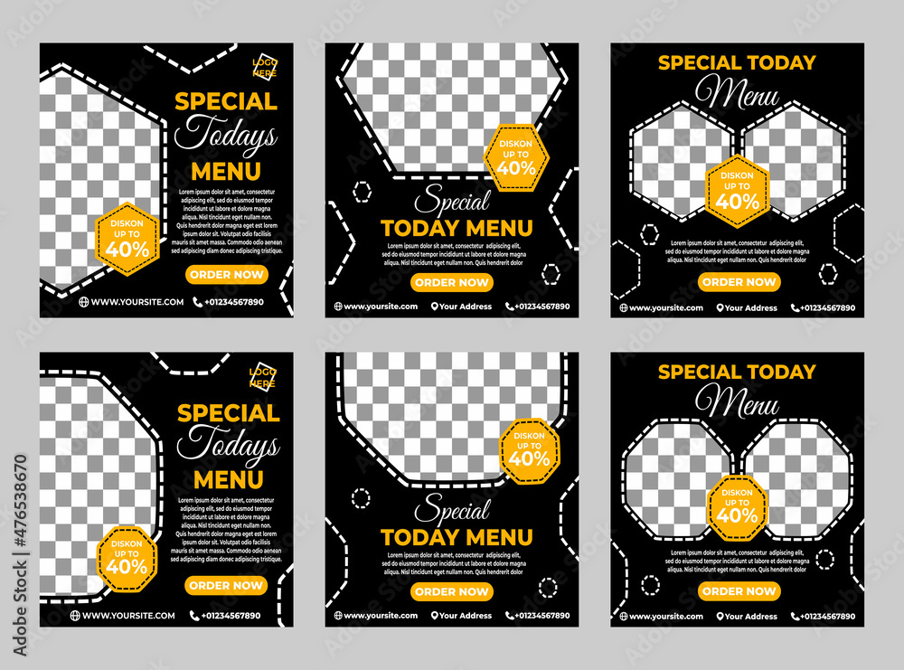 set of geometric templates social media today's menu food promotion ...