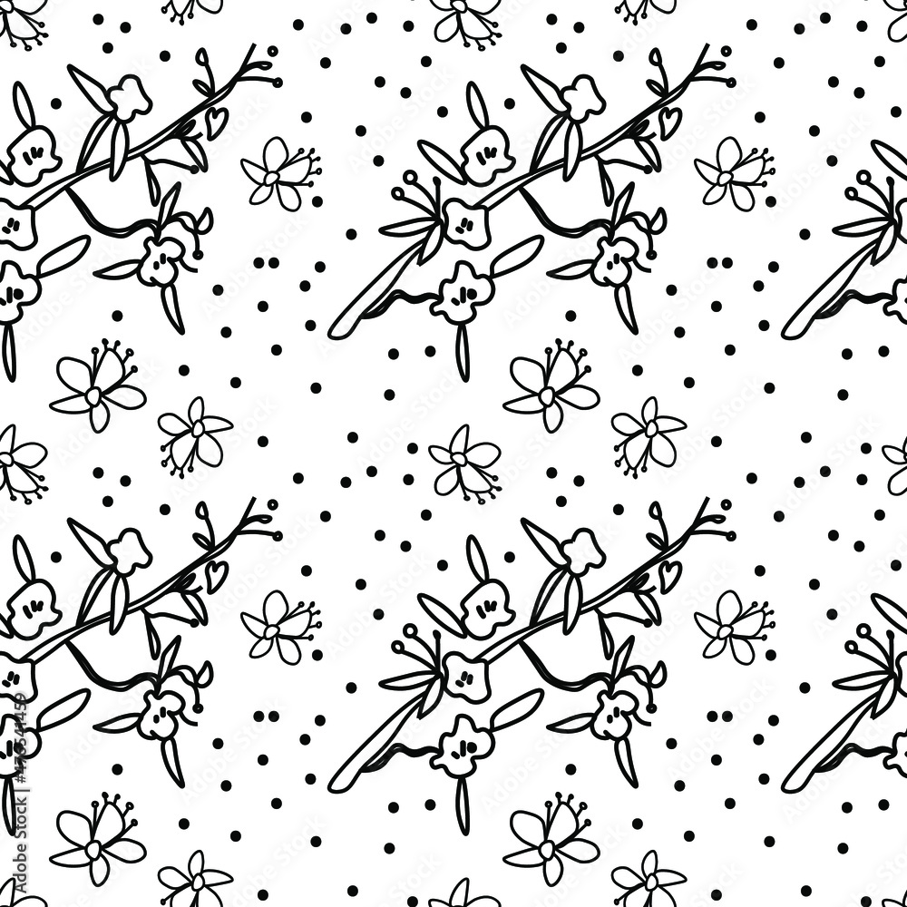 Seamless vector pattern with black line sakura on transparent ...