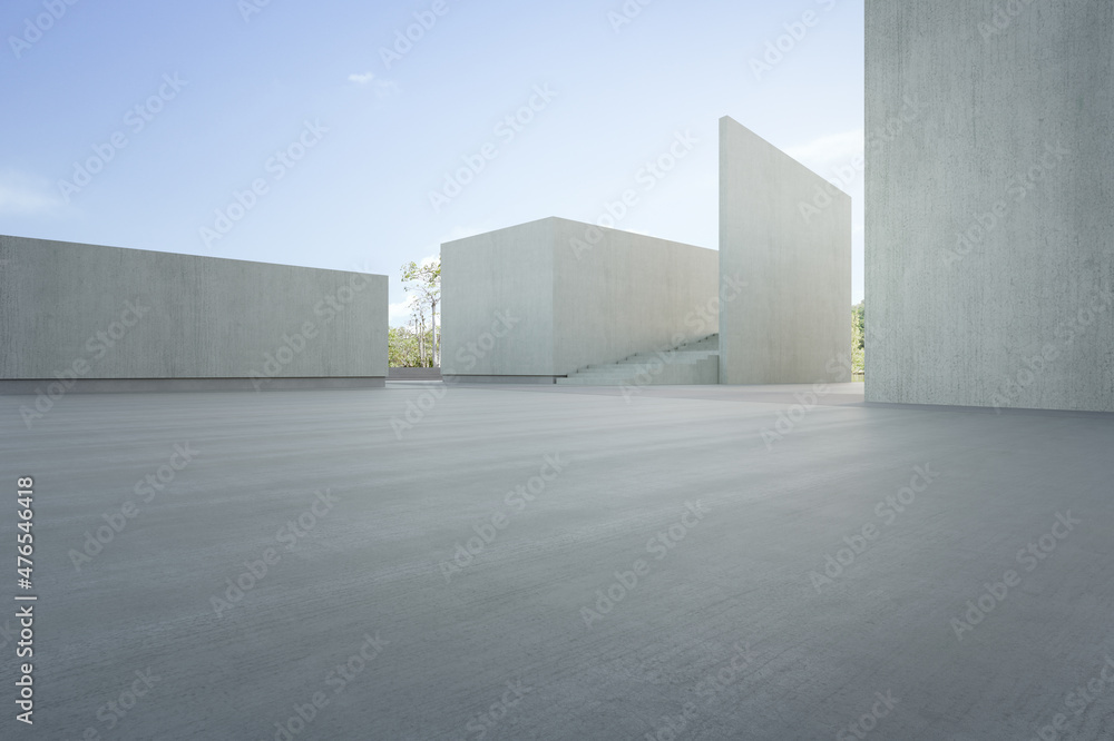 Empty concrete floor for car park. 3d rendering of abstract gray ...