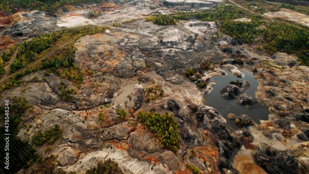 Chemical pollution of soil, toxic waste. Lifeless colorful land Aerial ...