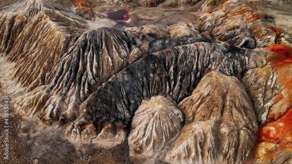 Lifeless colorful land Aerial view. Concept of environmental disaster ...