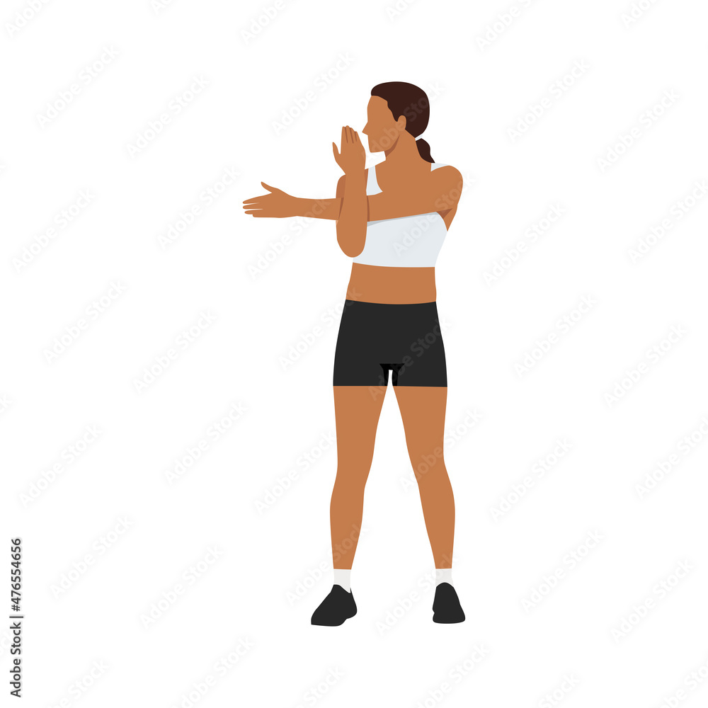 Woman doing Shoulder stretch exercise. Flat vector illustration ...