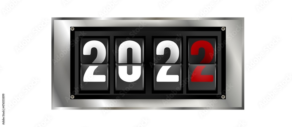 New year 2022. Numbers on mechanical scoreboard. 3d vector illustration ...