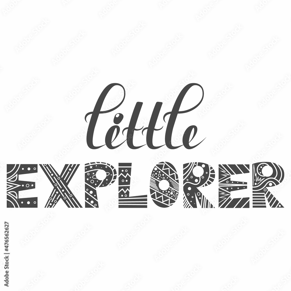 little explorer, text, vector hand-drawn lettering decorated with ...