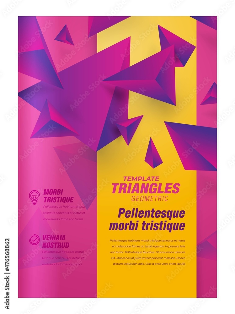 Flyer print triangles 3d flying perspective design template vector ...