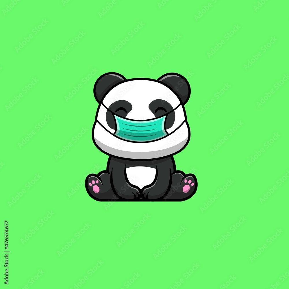 Cute Panda Sitting And Wearing Mask Cartoon Vector Icon Illustration ...