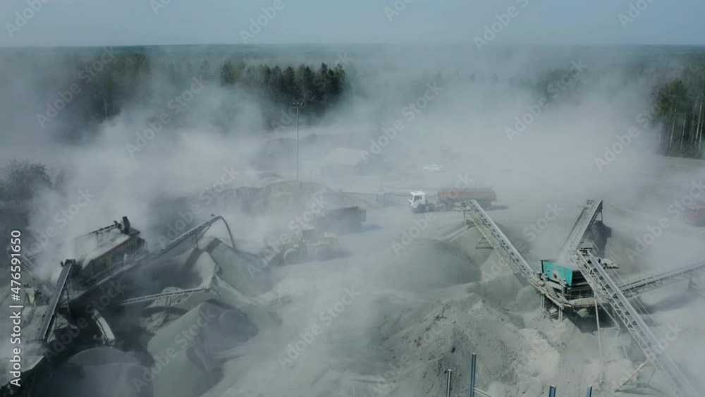 Open pit granite mining. The video shows the open pit, equipment ...