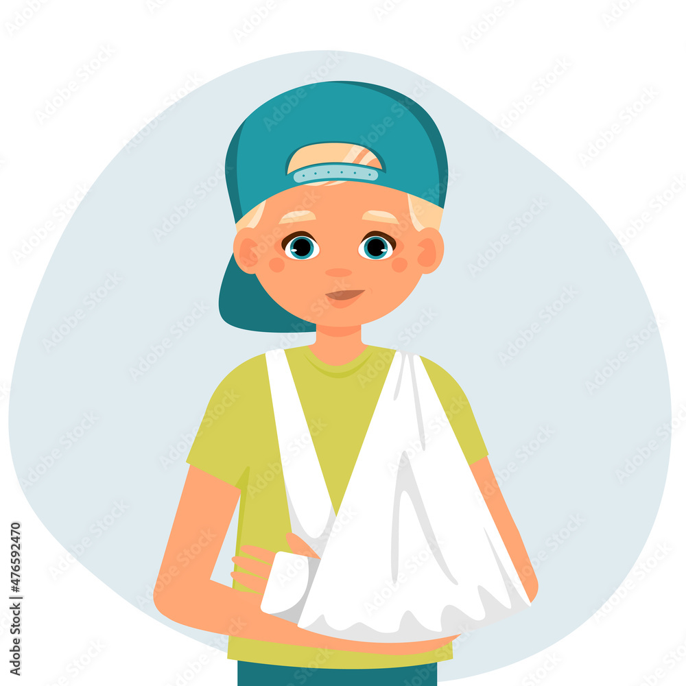 Little boy with broken arm. Concept of treatment bone fracture, plaster ...