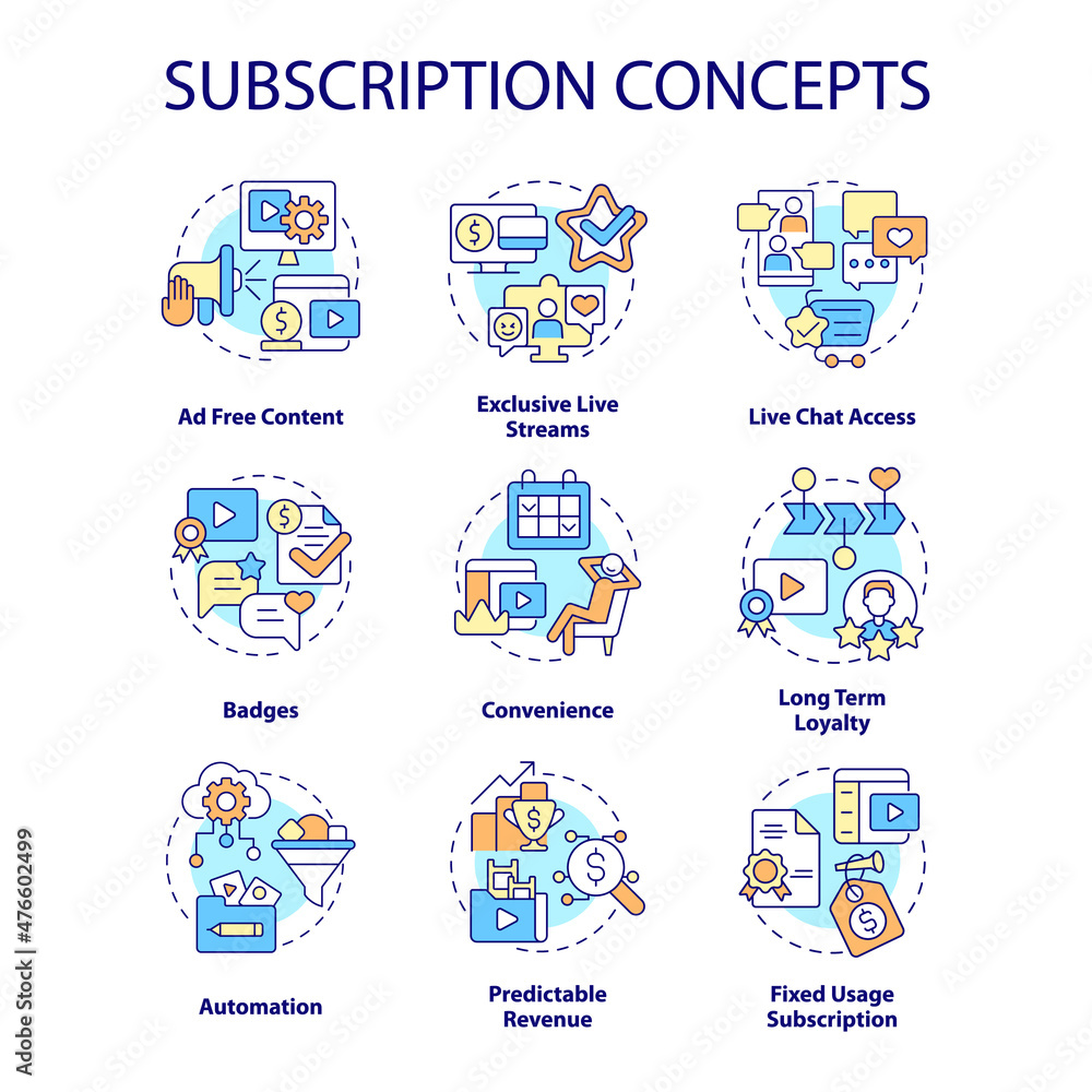 Subscription concept icons set. Premium account. Business model idea ...