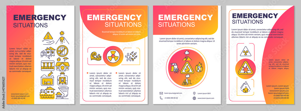 Emergency situations red brochure template. Disaster mitigation ...