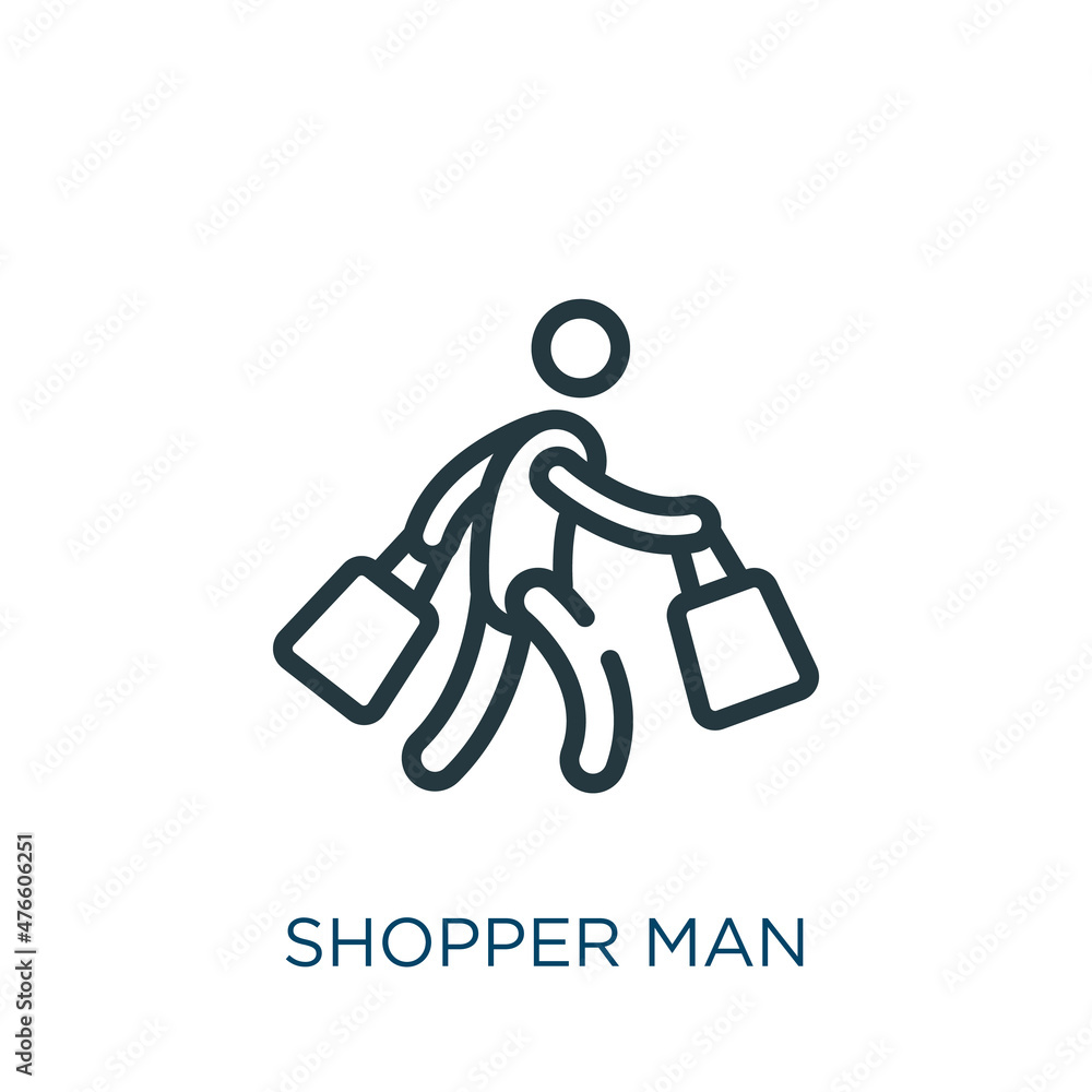 shopper man thin line icon. buy, sale linear icons from behavior ...