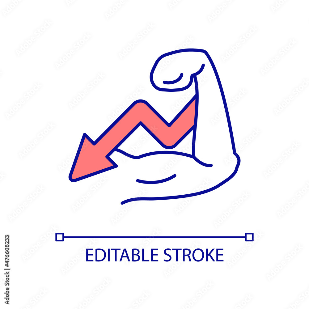 Muscle atrophy RGB color icon. Musculoskeletal system degradation. Arm ...
