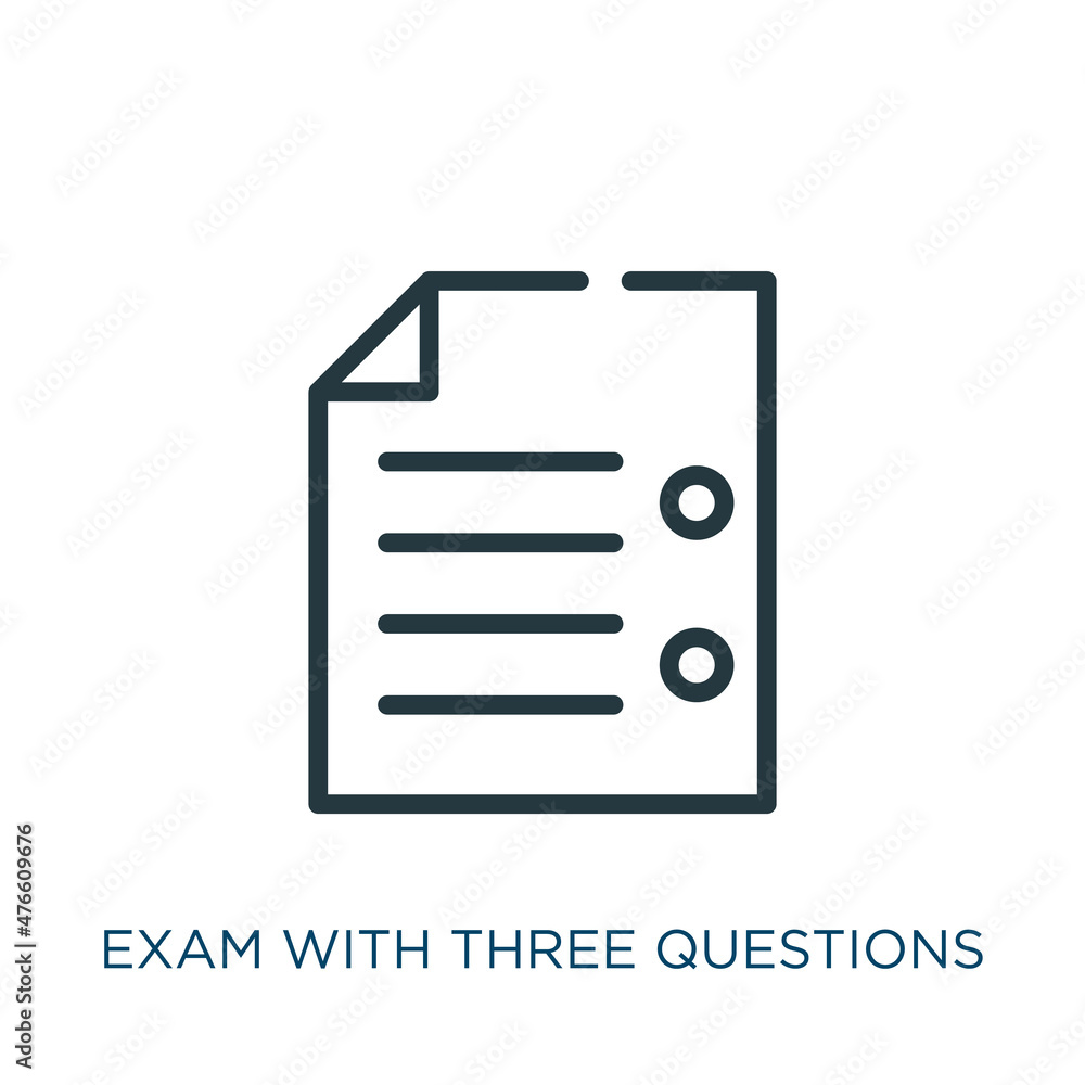 exam with three questions thin line icon. test, question linear icons ...
