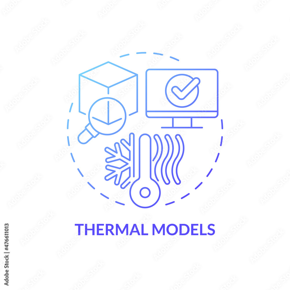 Thermal models blue gradient concept icon. Virtual testing abstract ...