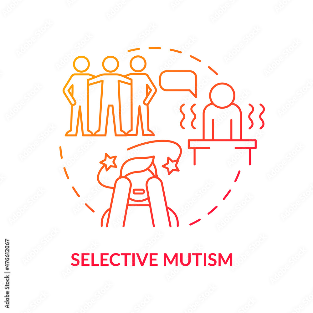 Selective mutism red gradient concept icon. Fear of communication ...