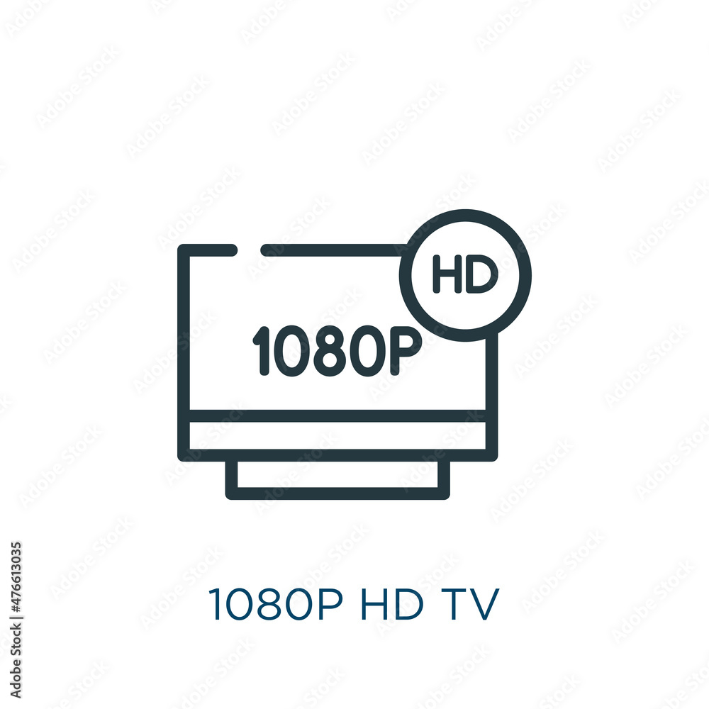 1080p hd tv thin line icon. video, digital linear icons from cinema ...