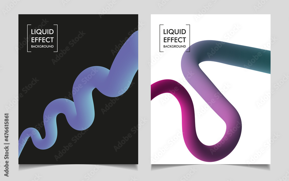 Abstract 3d liquid effect colorful line set background. Group of 2 ...