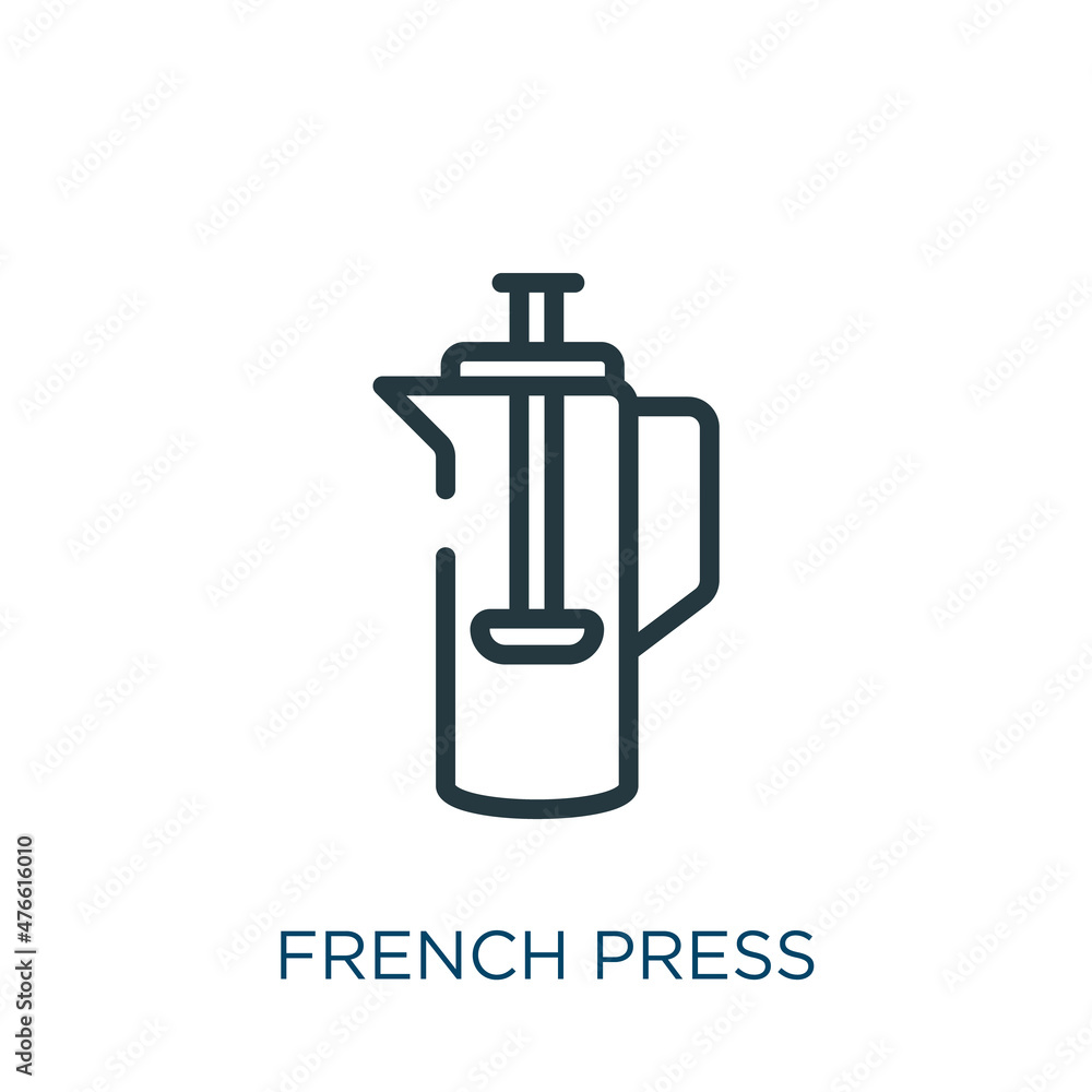 french press thin line icon. press, french linear icons from drinks ...