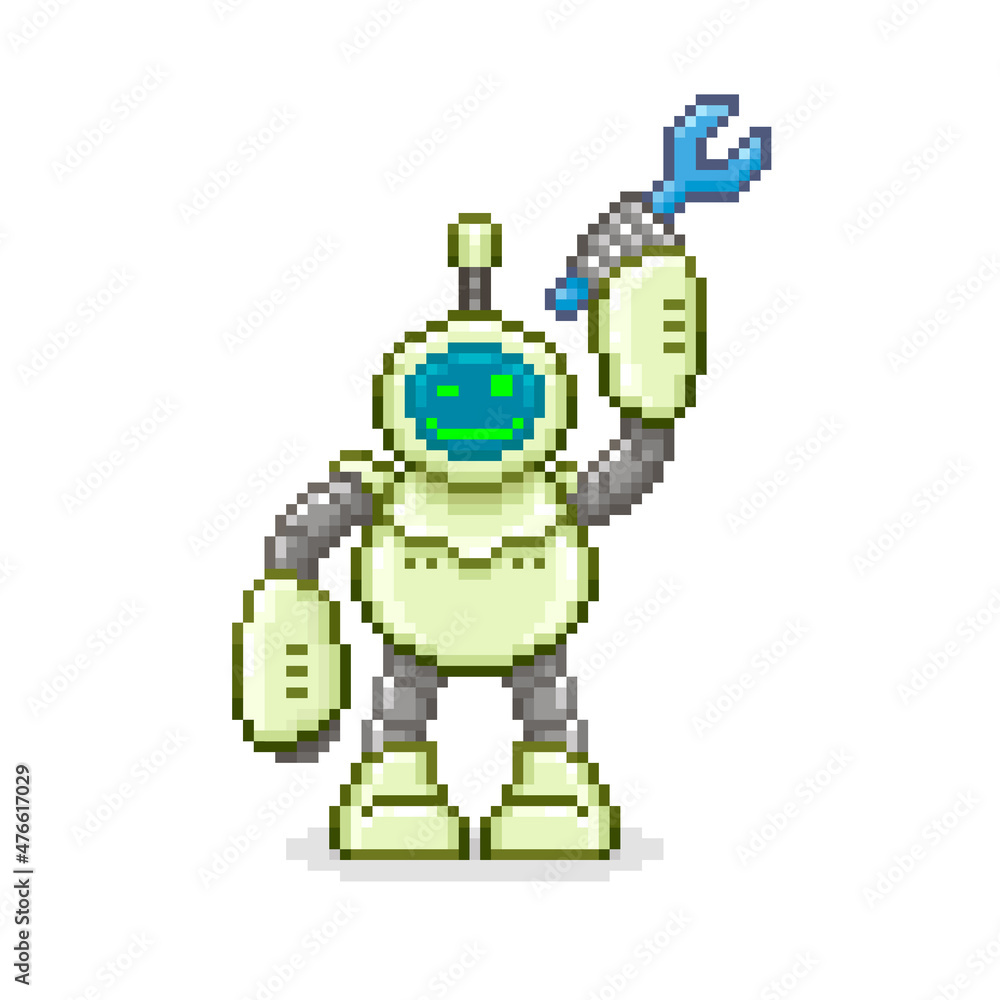 colorful simple vector pixel art illustration of cartoon grinning face ...