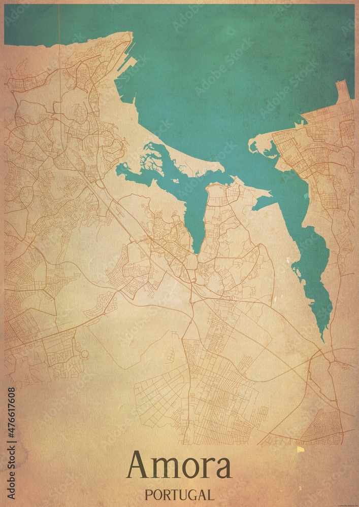 Vintage map of Amora Portugal. Stock Photo | Adobe Stock