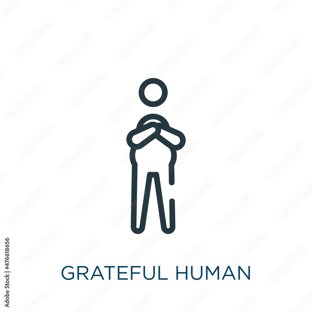 Vetor de grateful human thin line icon. happy, figure linear icons from ...