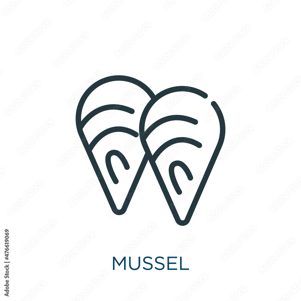 mussel thin line icon. food, shellfish linear icons from food concept ...