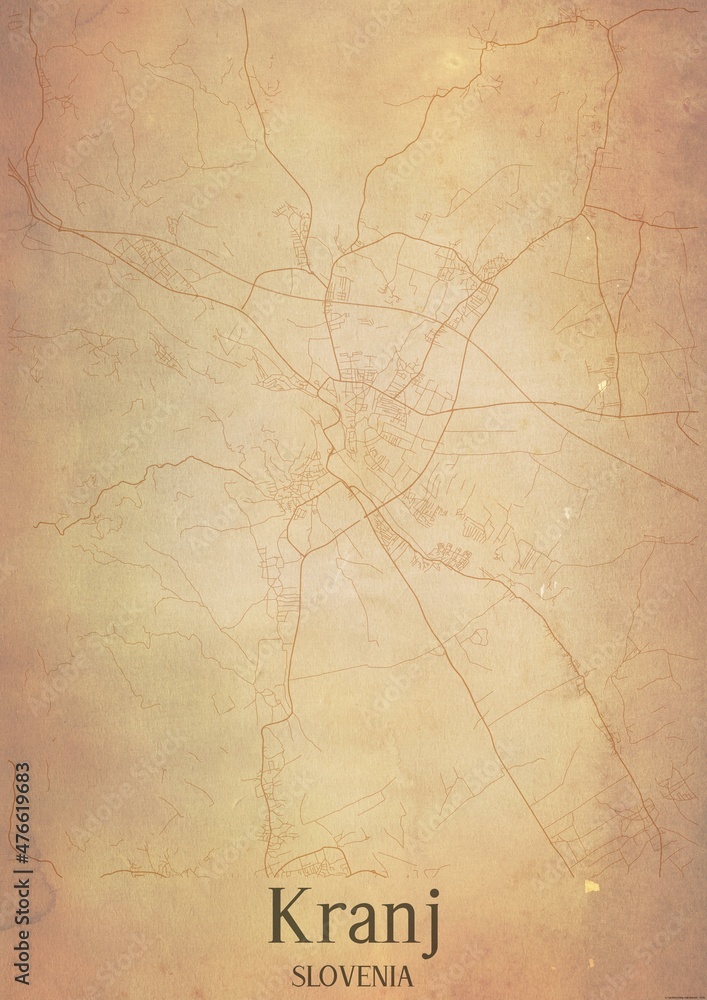 Vintage map of Kranj Slovenia. Stock Illustration | Adobe Stock