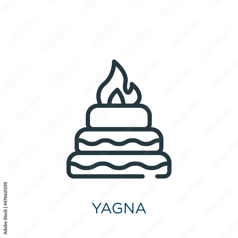 yagna thin line icon. india, ancient linear icons from india and holi ...
