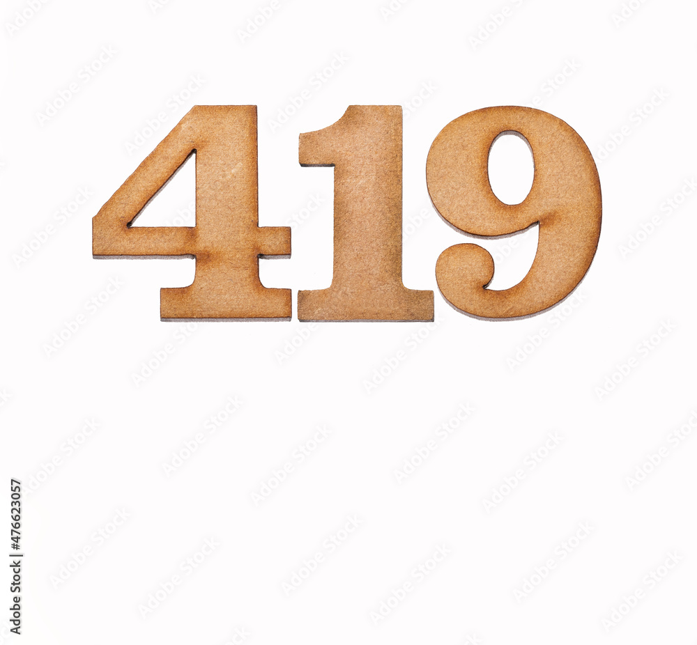 Number 419 in wood, isolated on white background Stock Illustration ...