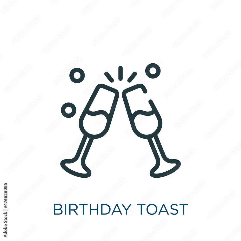 birthday toast thin line icon. toast, beverage linear icons from party ...