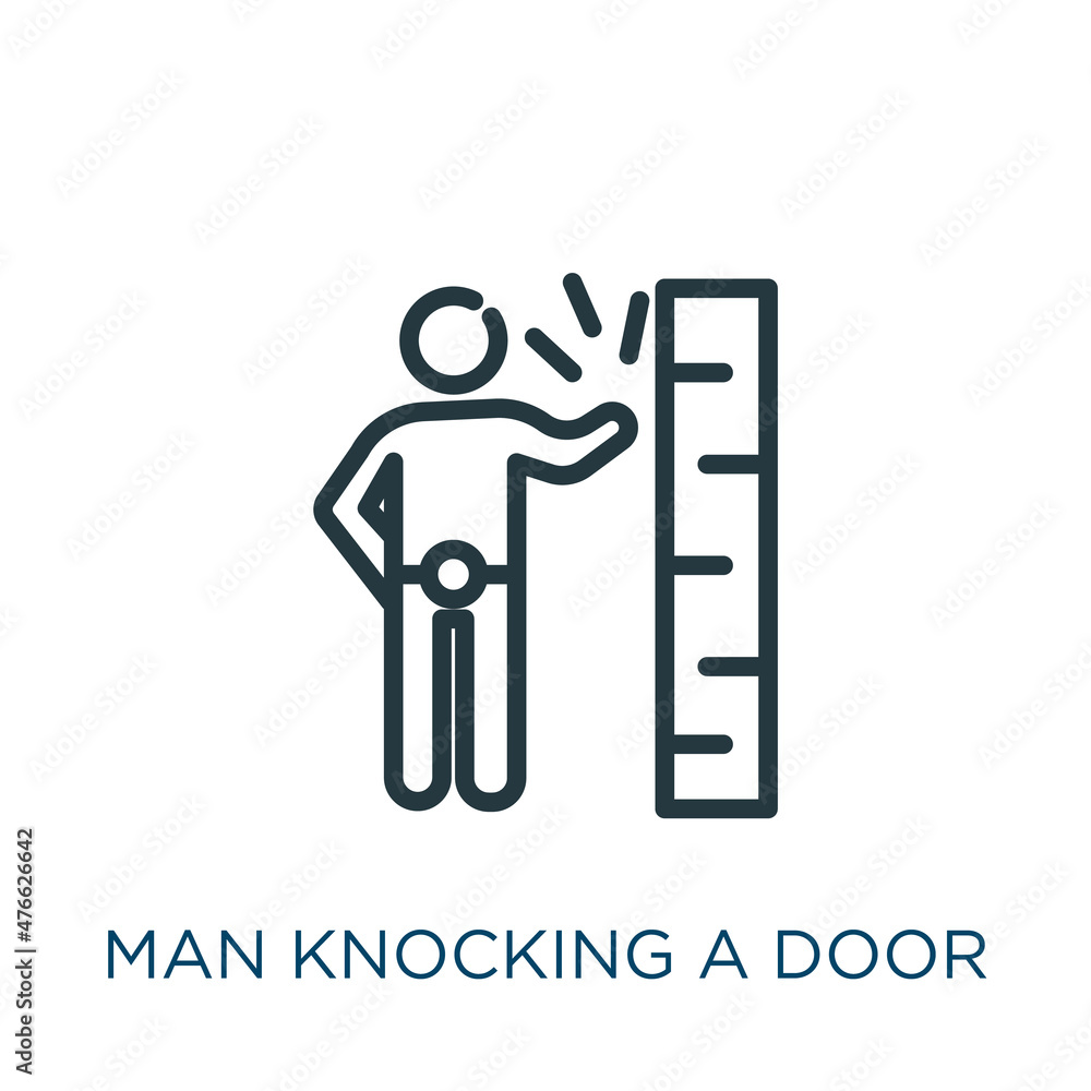 man knocking a door thin line icon. man, person linear icons from people concept isolated ...