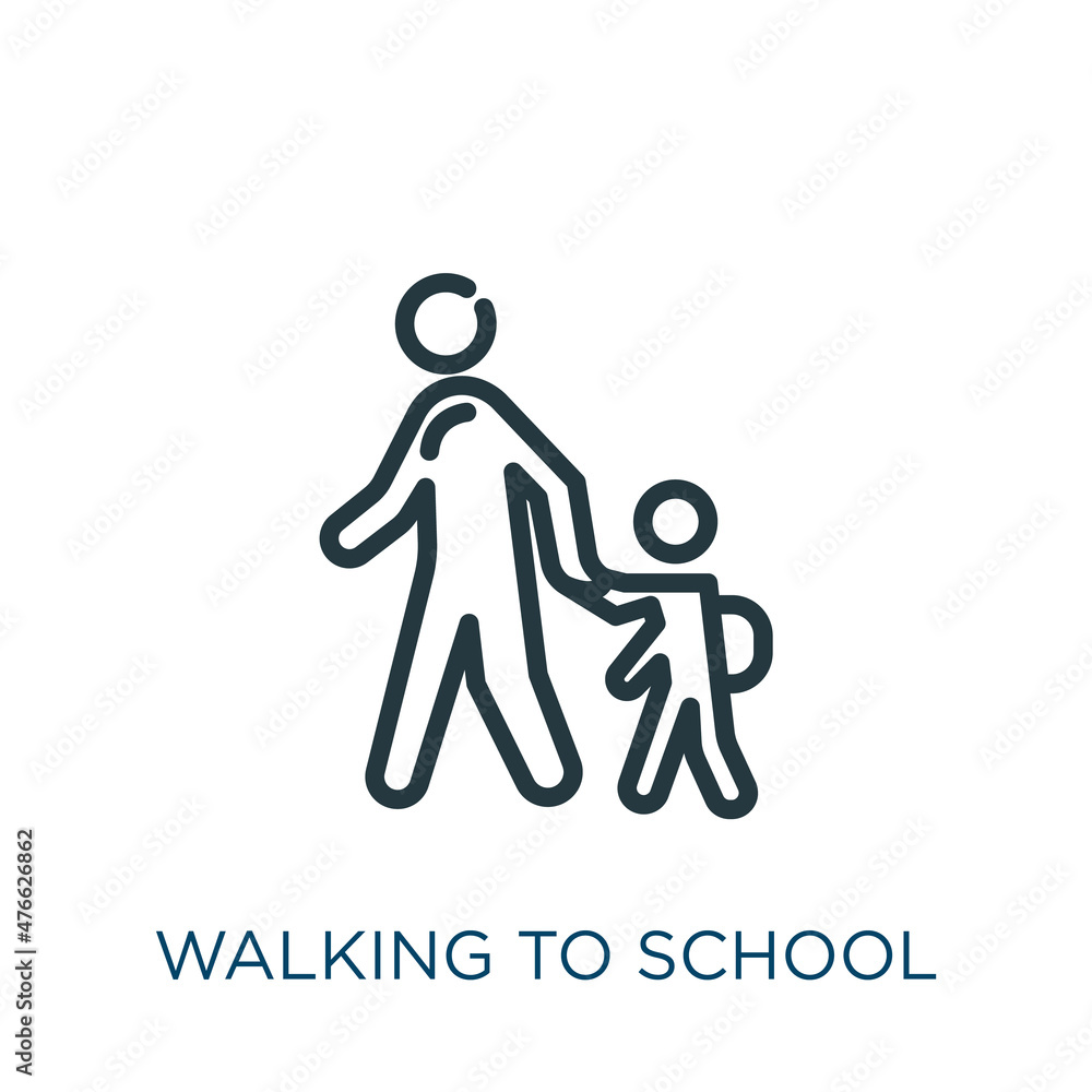 walking to school thin line icon. school, walk linear icons from people ...